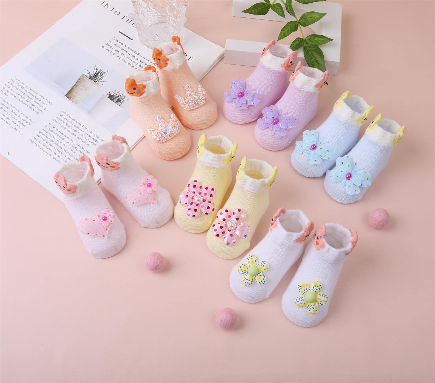 BOMAIS 20 Packs Newborn Baby Girls Socks, 0-24 Months Bow Pattern, (12-24 Months, SET1)