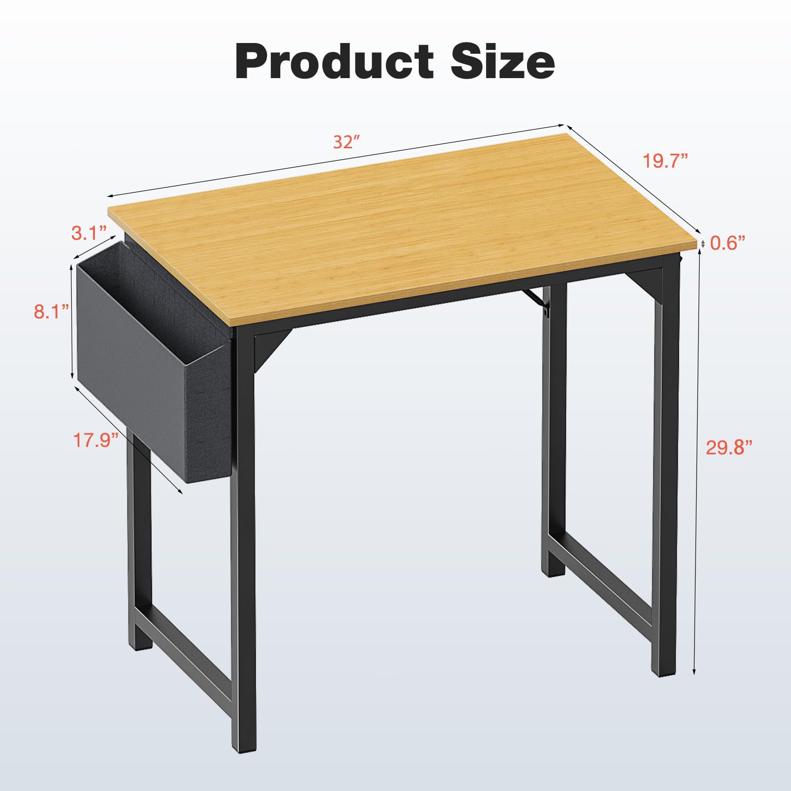OLIXIS Small Computer Desk 32 Inch Home Office Work Study Writing Student Kids Bedroom Wood Modern Simple Table with Storage Bag & Headphone Hooks