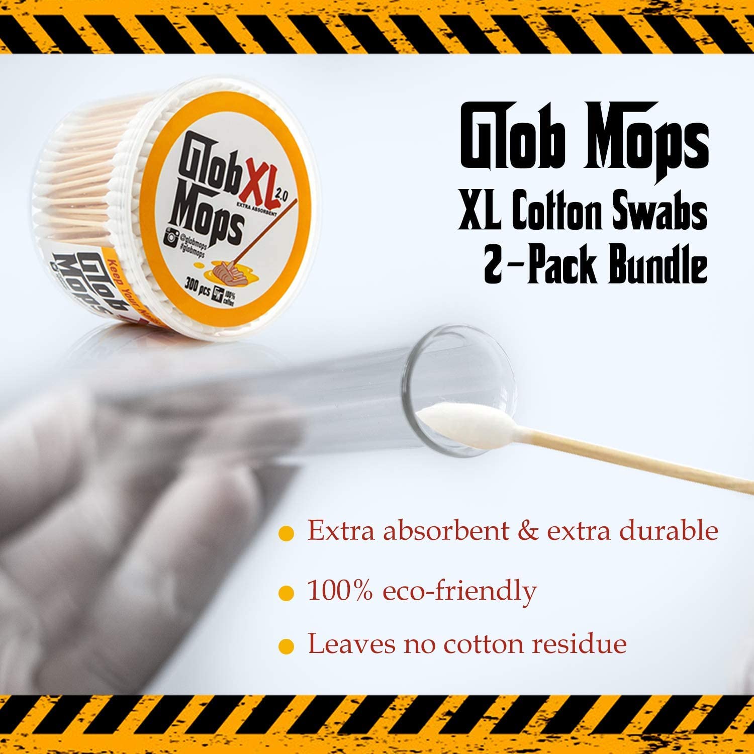 Glob Mops XL Cotton Swabs 2.0 – Extra Absorbent Bamboo Cotton Swabs – Cotton Swabs Made With Durable Sticks & Tips Designed For Cleaning Hard To Reach Spots (2-Pack, 600 Total Cotton Buds)