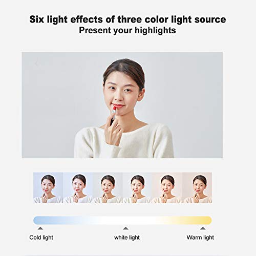 Bibabala Phone Stand for Video Recording Extendable Selfie Stand 360° Rotation with Phone Holder Foldable 7 Brightness LED Light for Live Streaming Photography Reading(White)