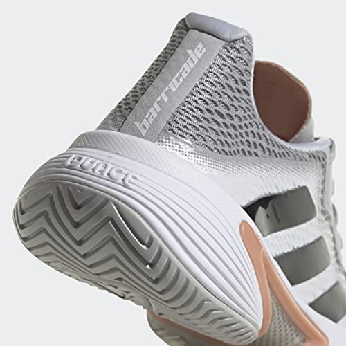 adidas Women's Barricade 12 Tennis Shoe, White/Silver Metallic/Ambient Blush, 7.5