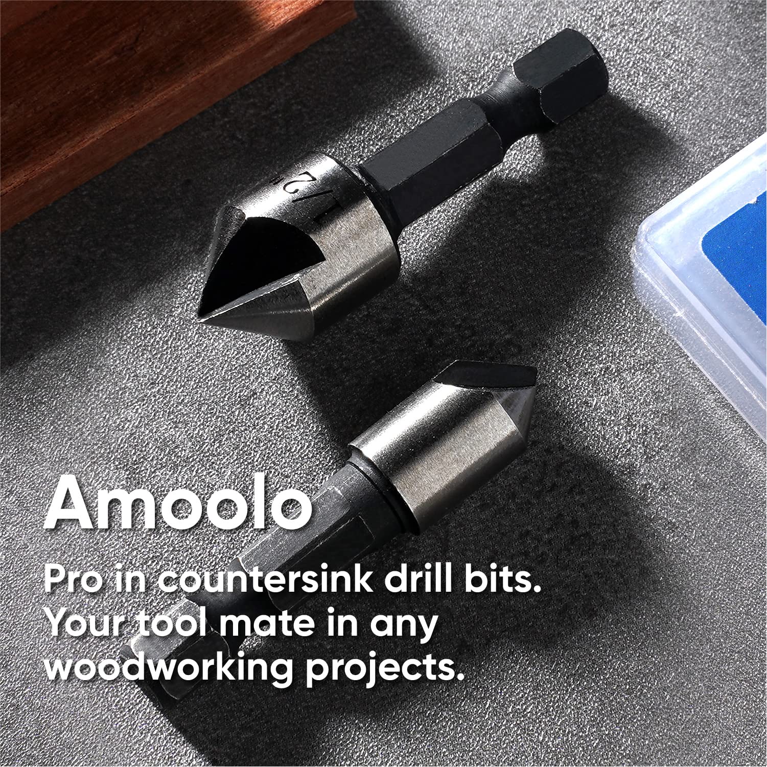 amoolo Countersink Drill Bit Set 4pcs (1/4”-1/2”), Countersink Bits for Wood, Hex-Shank Quick Change 82 Degree Counter Sinker Drill Bit for Woodworking, Fiberboard, Plywood, Plastic, PVC