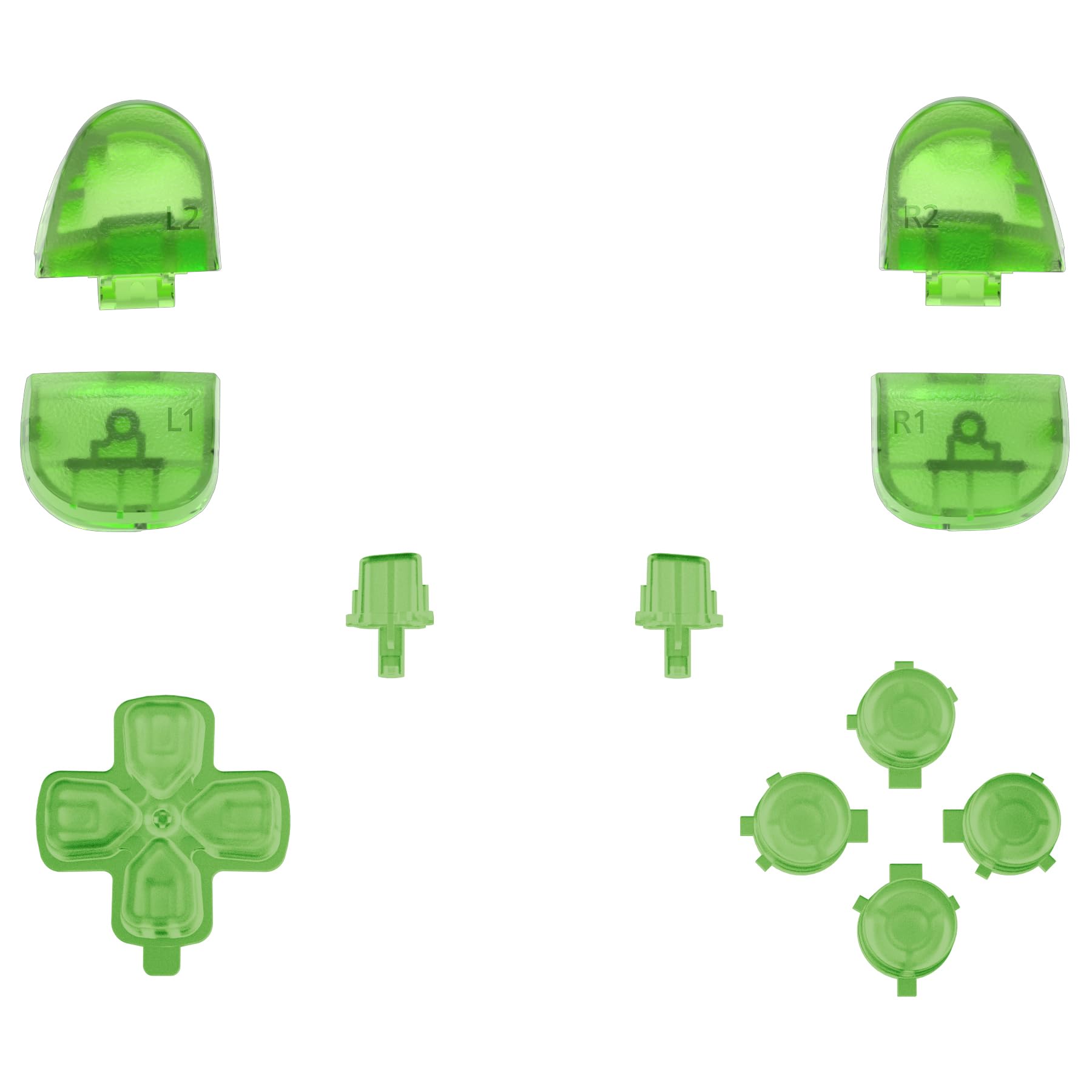 eXtremeRate Replacement D-pad R1 L1 R2 L2 Triggers Share Options Face Buttons, Clear Green Full Set Buttons Compatible with ps5 Controller BDM-030 BDM-040 BDM-050 - Controller NOT Included