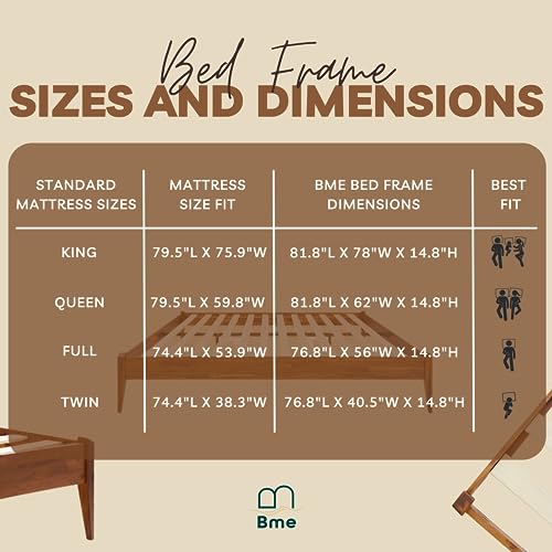 Bme Dinkee 15 Inch Signature Bed Frame Without Headboard - Modern & Minimalist Style with Acacia Wood - 12 Strong Wood Slat Support - Easy Assembly - No Box Spring Needed - Caramel, King