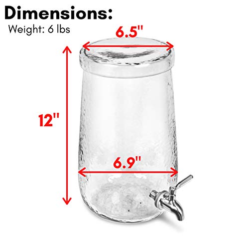 BirdRock Home 1.5 Gallon Hammered Glass Beverage Dispenser with Lid - Stainless Steel Spigot - Decorative Round Jar for Drinks - Lemonade Sangria Tea Water Drink Jar Jug - Home Parties