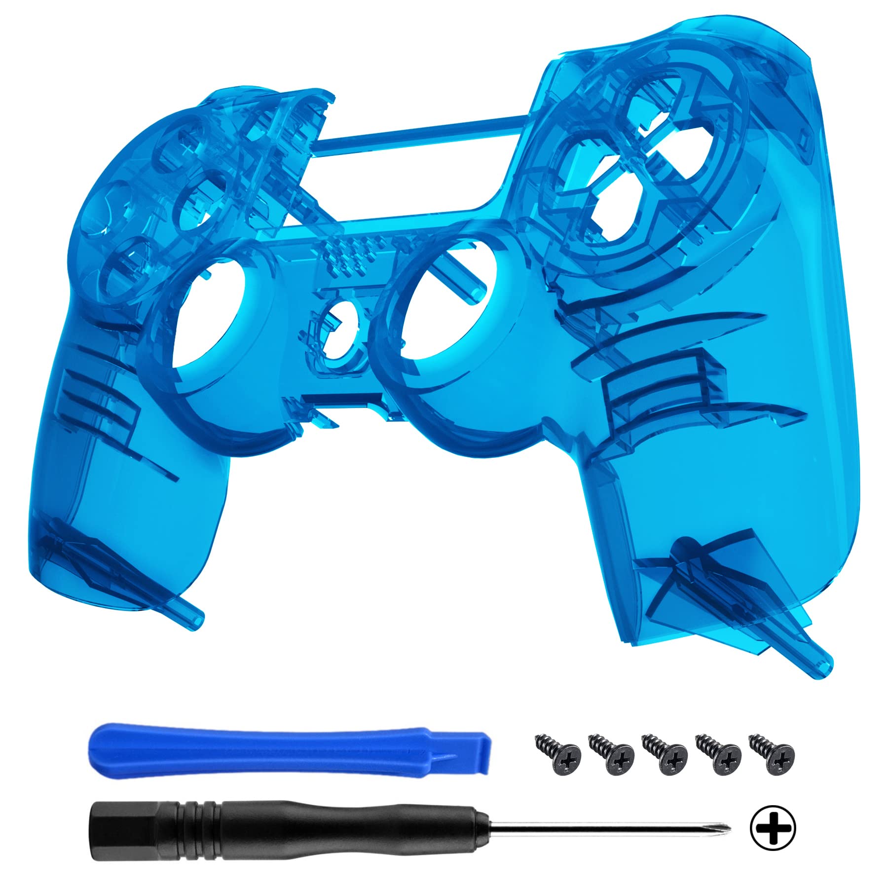 eXtremeRate Replacement Faceplate Front Housing Shell with Tools Compatible with ps4 Slim Pro Controller CUH-ZCT2 JDM-040/050/055 - Transparent Crystal Clear Blue - Controller NOT Included