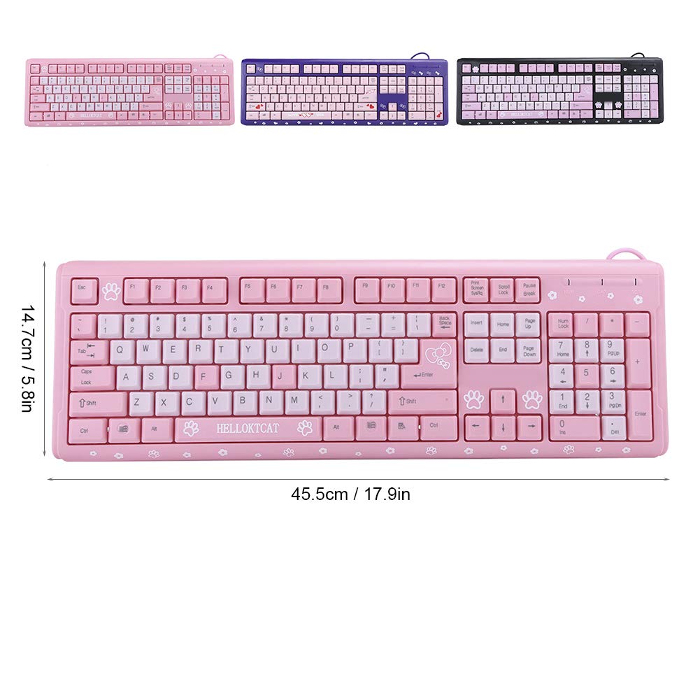 T osuny Wired Ultra-Thin Keyboard, USB, Cute Cartoon, Plug and Play, Pink/Black, Ergonomic, Waterproof for PC/Laptop/Desktop Computer