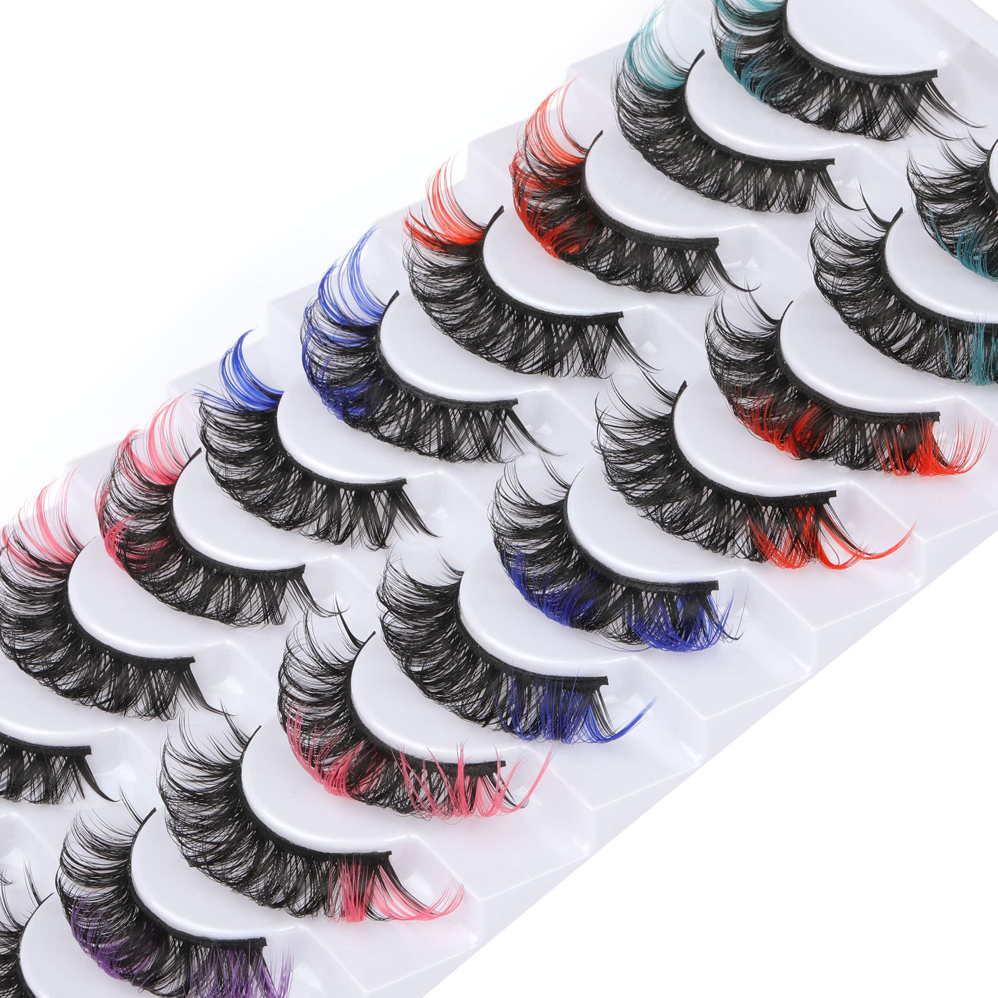 ALPHONSE Colored Lashes, Russian Strip False Lashes with Color, D Curl Fluffy Volume Curly Faux Mink Lash Pack 10 Pairs