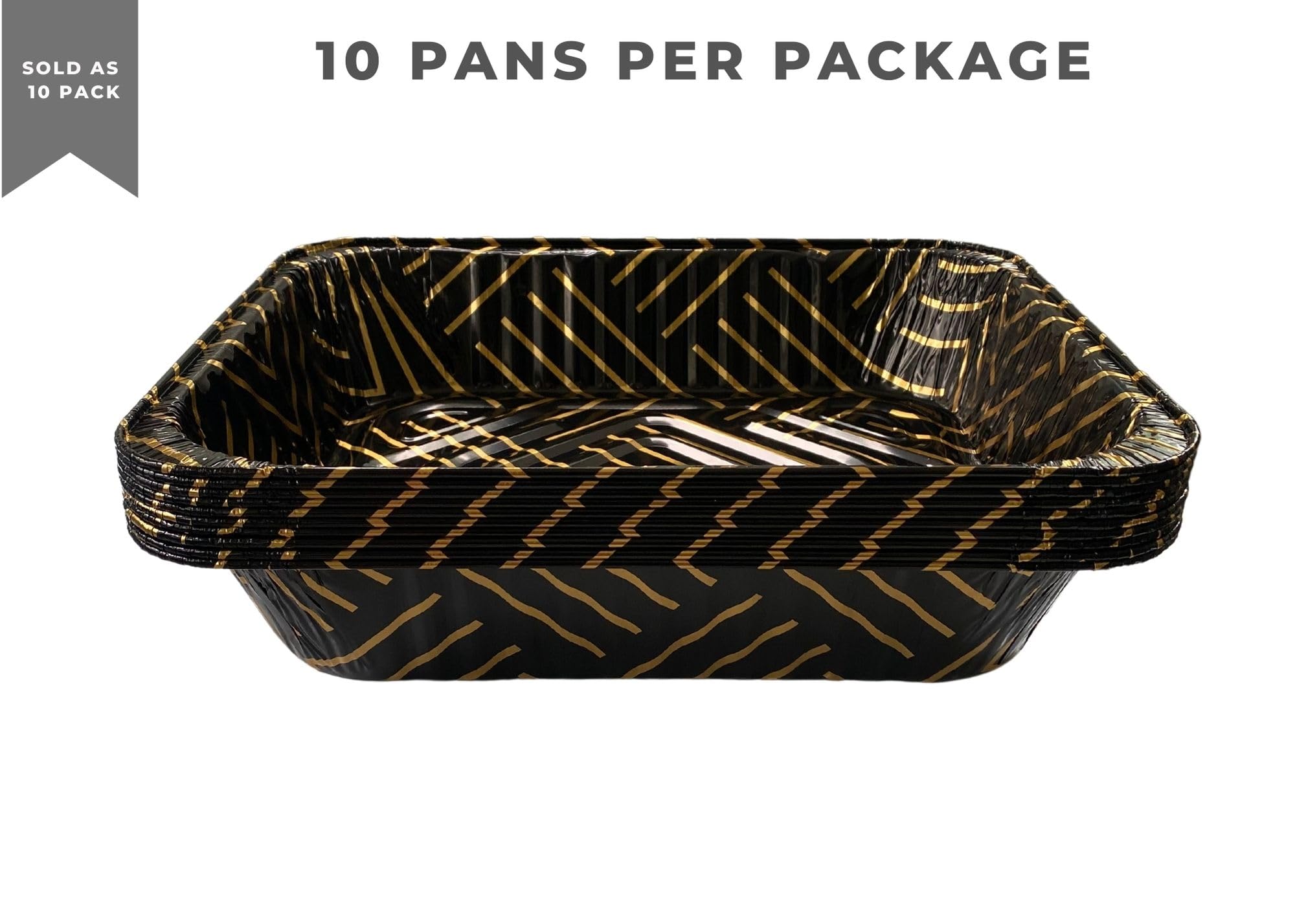 Aluminum Foil Pans 9x13 Disposable [10 Pack] Elegant Color Pan Trays with Food Containers for Roasting, Cooking, Heating, Disposable, Perfect for Hosting and Entertaining. (Black & Gold 10 Pack)