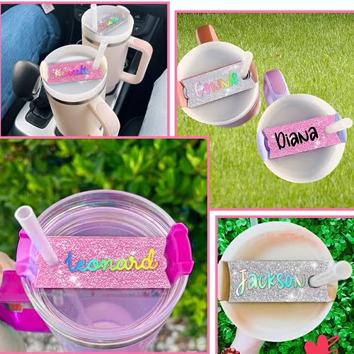AIERSA Name Plate or Stanley Cup Lid 40oz Tumbler with Handle, 6pcs Pink, 6Pcs Silver