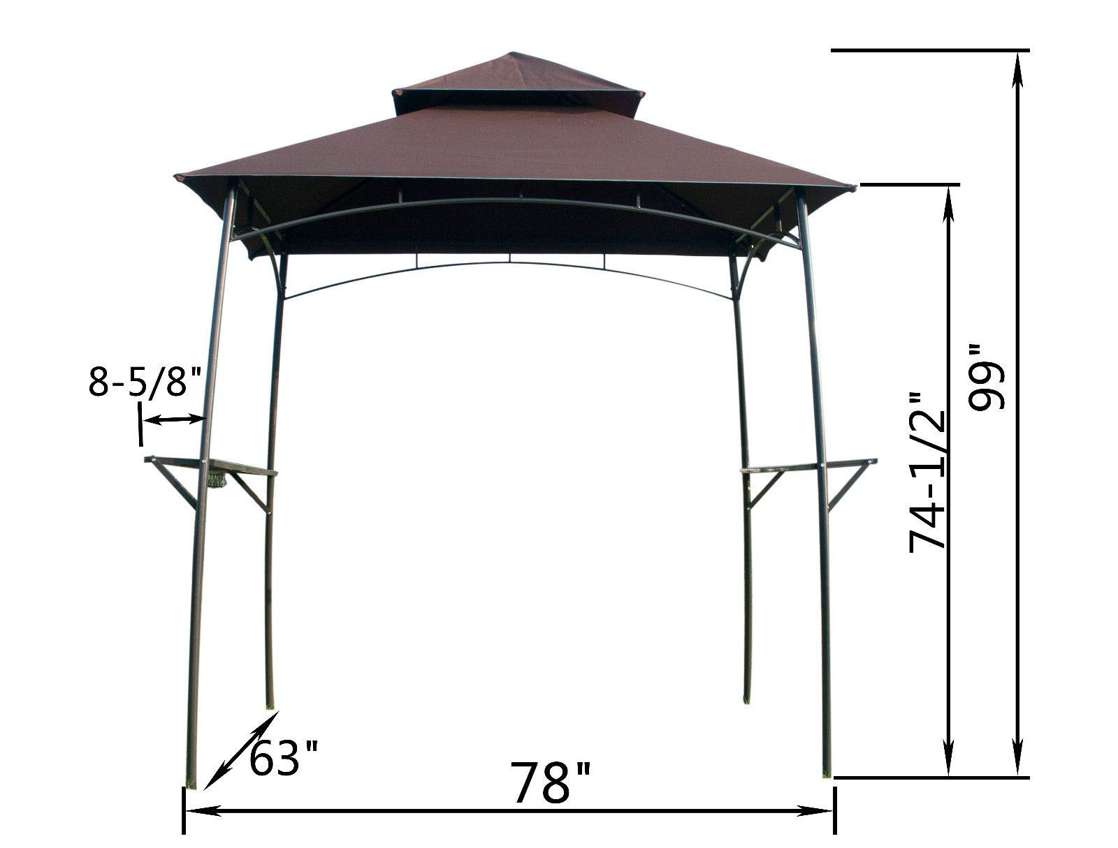 8x5 Ft Barbecue Metal Grill Gazebo Tent Pergola BBQ Canopy Sun shelter for Outdoor Patios Deck Yard Balcony W/Lights 2-Tier Vent Brown Soft Top Roof