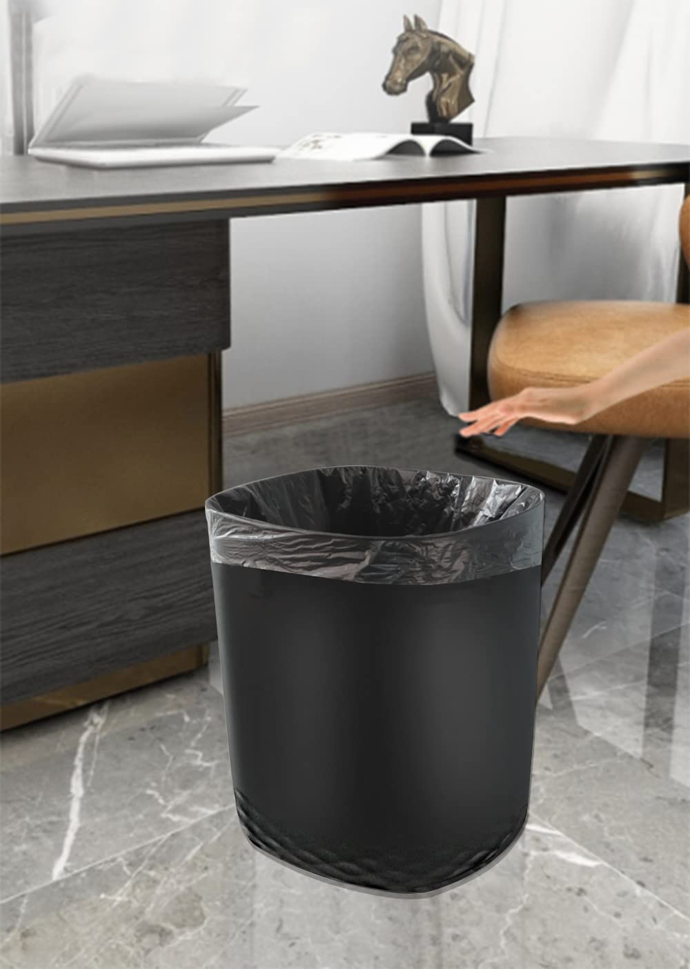 Feisco Small Trash Can for Bathroom with 60 Counts of Trash Bags,2.4 Gallon Bathroom Trash Can Wastebasket Garbage Container Bin for Bathroom Bedroom Kitchen Office (2, Black)