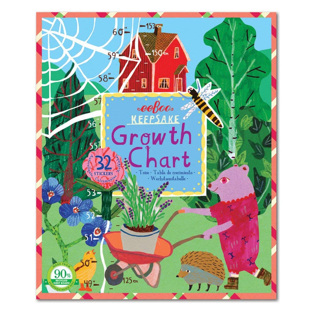 eeBoo: Making The Garden Growth Chart, A Colorful Classic Growth Chart Reveals Measurements in Inches and Centimeters, 33 Different Stickers to Mark Certain Occasions