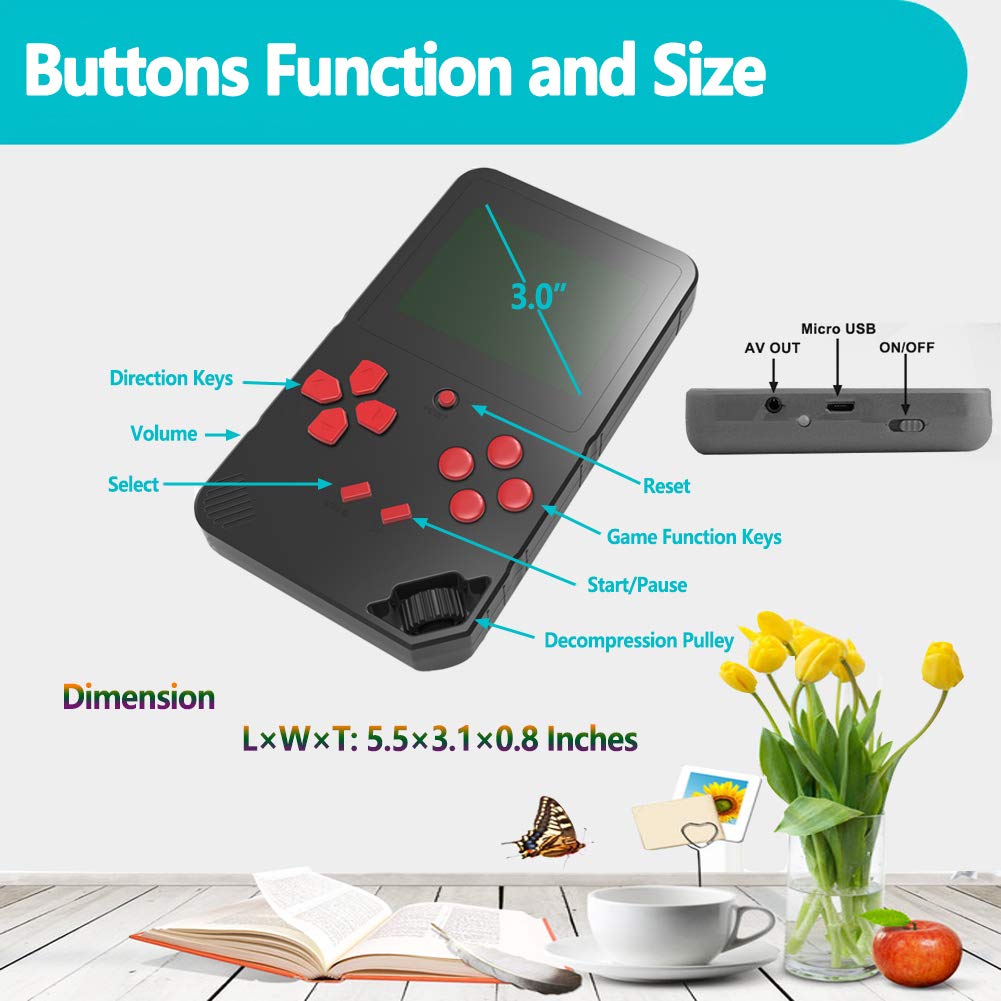 Douddy 16 Bit Handheld Game Console for Kids Adults Built in 220 HD Classic Electronic Games 3.0 Inches Screen USB Rechargeable Seniors Arcade Entertain Player (Black)