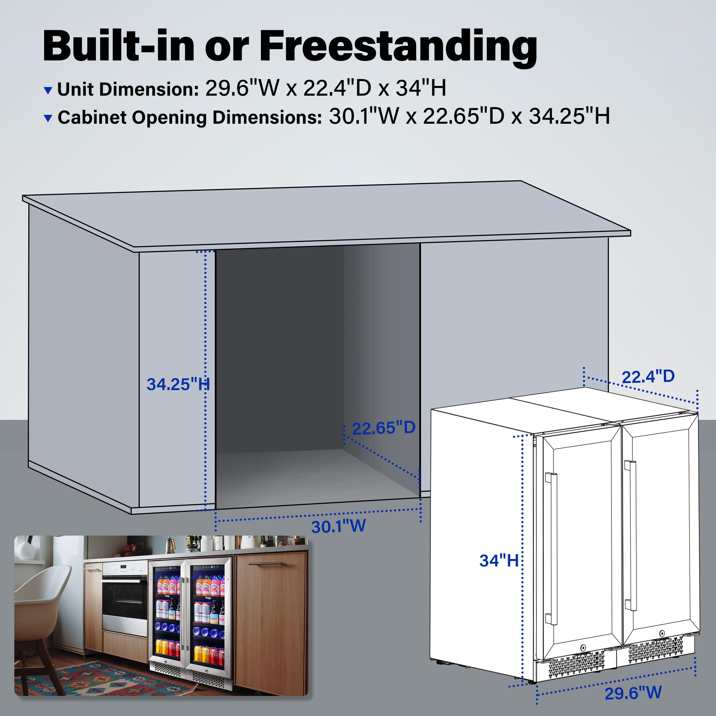 Yeego 30 inch Beverage Refrigerator, Two 15" Dual Zone Beverage Coolers Bundle Hold 160 Cans Beverage Fridge under Counter Beer Fridge for Drink Soda Wine Built-In or Freestanding