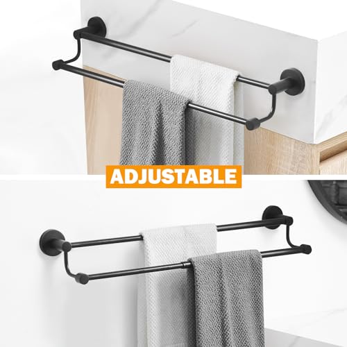 BESy Adjustable 16.5-28.5 Inches Double Bath Towel Bar for Bathroom SUS304 Stainless Steel Towel Holder, Hotel Style Wall Mount with Screws Hand Towel Bar,Towel Rack Rod Hanger, Matte Black Finish
