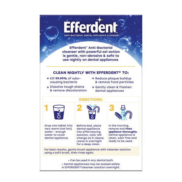 Efferdent PM Overnight Anti-Bacterial Denture Cleanser Tablets 90 ea (Pack of 2)