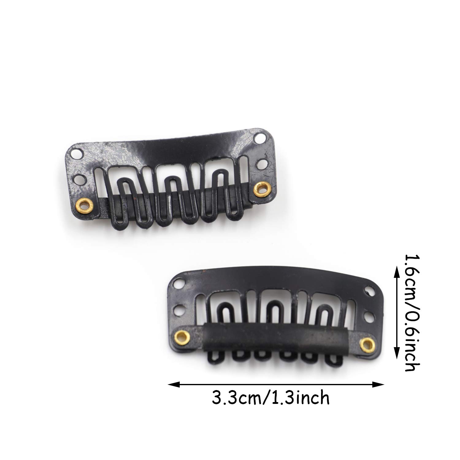 Honbay 50PCS 6-Teeth U-Shape Snap Clips for Hair Extensions - 3.3cm/1.3inch (Black)