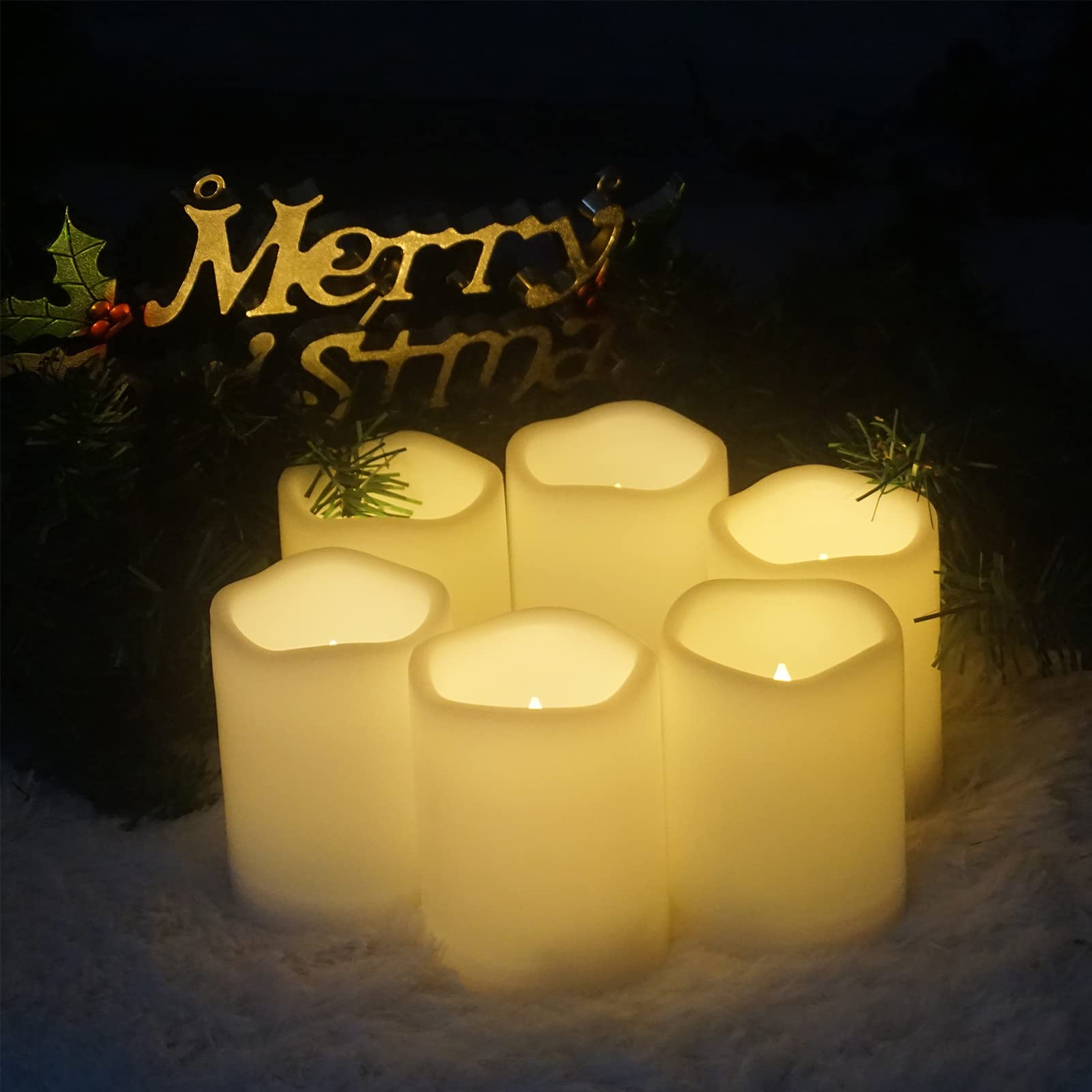 EZiKitchen 6 Pack Waterproof Battery Operated Candles Led Pillar Lights Flickering Flameless Candles with Timer Outdoor Plastic Candles Home Decor Decorative Candles Cream White,3x4 Inch