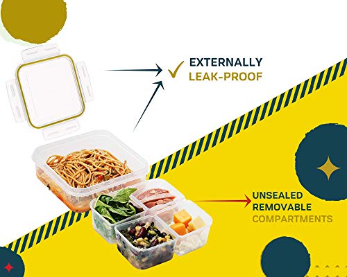 Komax Biokips Snack Containers – Bento Box Meal Prep Container Set w/4 Compartments – Portion Control Lunch Containers – BPA-Free Airtight Food Storage Containers (3 Pcs)