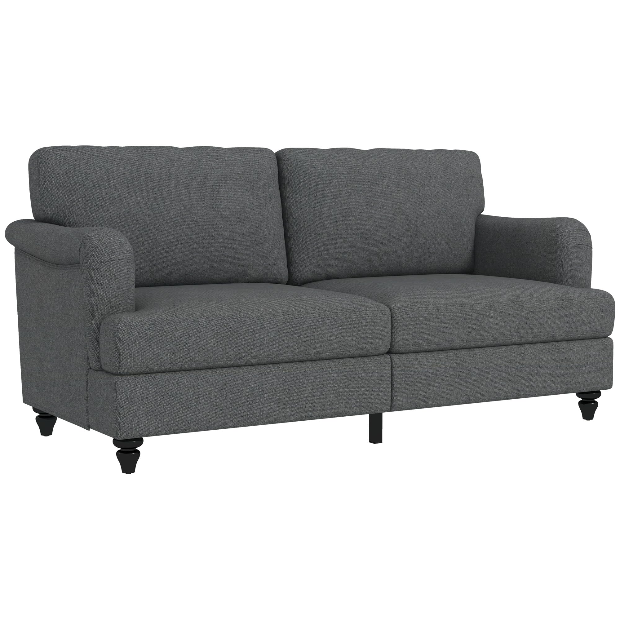 HOMCOM Modern 3-Seater Sofa for Bedroom, 71" Linen Fabric Couch with Slatted Frame and Rubber Wood Legs, Dark Gray