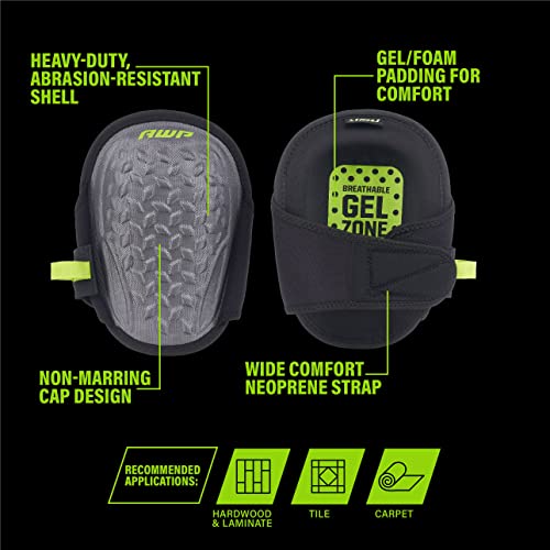 AWP Gel Pro Flooring Knee Pads | Gel/foam padding provides all-day comfort, black,grey,green