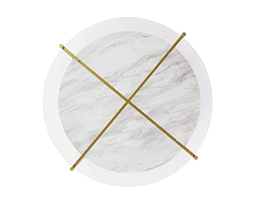 Signature Design by Ashley Wynora Contemporary Round Coffee Table with Glass & Faux Marble, White & Gold