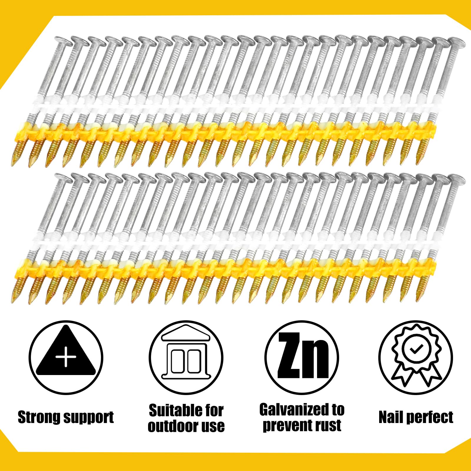 Therwen Framing Nails, 21 Degree, Flat D Head, Galvanized, Ring Shank, Plastic Row Fixed, 21 Degree Framing Nails for Use in All Pressure Treated Lumber (1000 Count,2 Inch x 0.12 Inch)