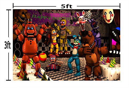 Birthday Party Supplies, Five Nights at Freddy Includes Banner, Tablecloth, Cake Topper - 24 Cupcake Toppers - 20 Balloons and Backdrop