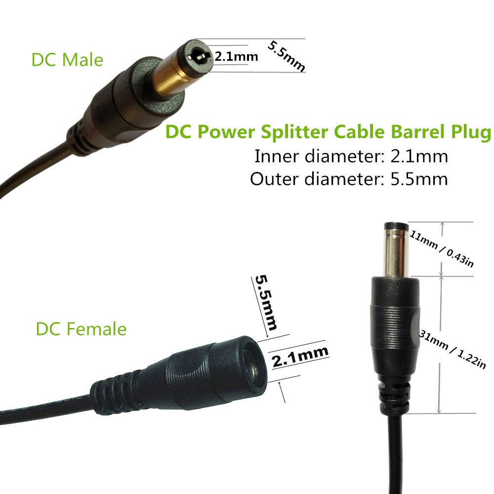 DZYDZR 5pcs 5.5mm x 2.1mm Y Splitter Cable 1 Female to 2 Male Splitter 2 Way DC Power Cable for LED Strip - CCTV Camera - Car - Monitors
