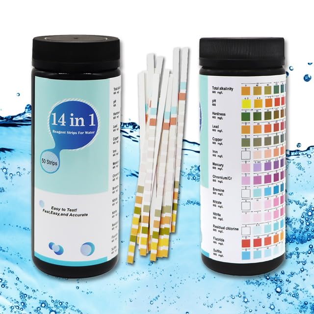 50 pH Test Strips - 14 in 1 Drinking Water Test Stripes Kit - Drinking Water and Well Test Kit for Hardness, PH, Lead, Iron, Copper, Chlorine, Cyanuric Acid