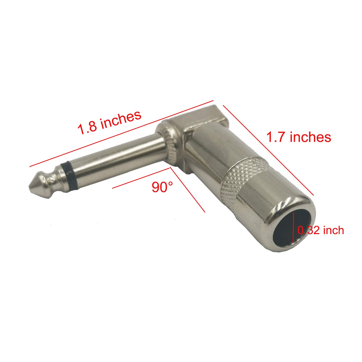 Douzime 10Pcs 1/4 inch Audio Plugs TS Mono Male Solder Type 6.35 mm Stereo 90 Degree Right Angle Plug for Speaker Guitar Microphone Cable Snakes Soldering Connector