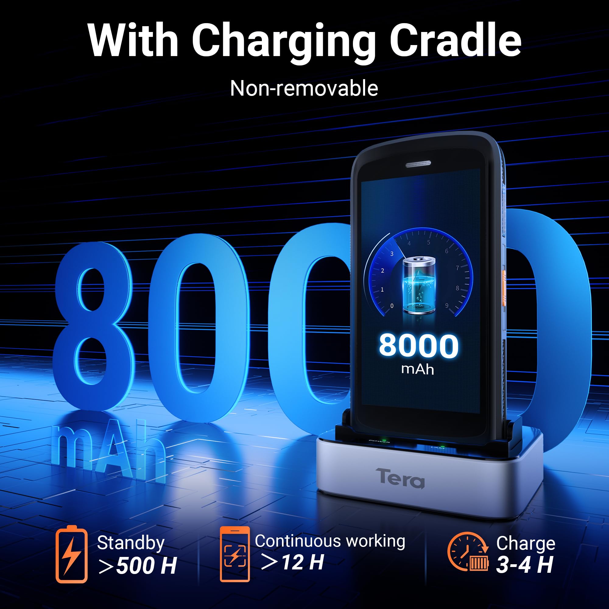 Tera Android 11 Barcode Scanner PDA: with Charging Cradle Pistol Grip 8000mAh Extra Large Battery Handheld Mobile Computer 5.2β Full Touch Screen Zebra 2D Scan IP65 Graded Inventory Scanner P172