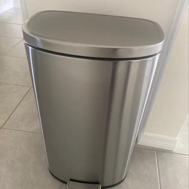 OTLEY 45L D Shape Step Trash Can,Heavy Duty Hands-FreeStainless Steel Commercial/Kitchen Step Trash can, Fingerprin.