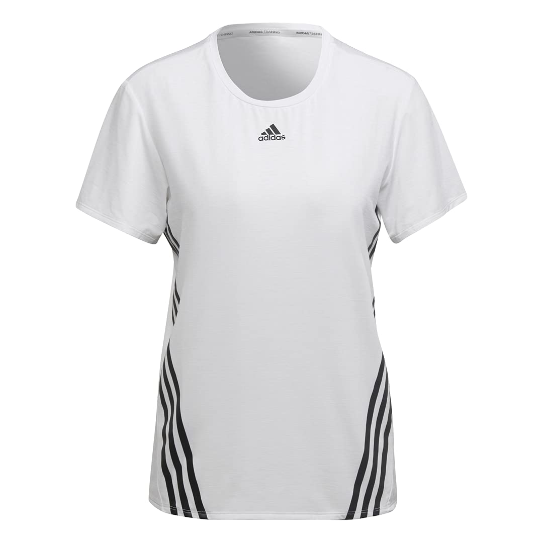 adidas Women's Training Icon 3 Stripe Tee, White/Black, Large