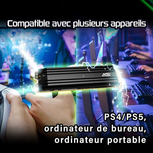 AGI 2TB AI838 PCIe NVMe M.2 Gen4x4 DRAM Cache 3D TLC NAND Flash Internal Solid State Drive SSD with Heat Sink (R/W Speed up to 7400/6700 MBs) Level up PC/Laptop Memory and Storage with Gen 4 Speed