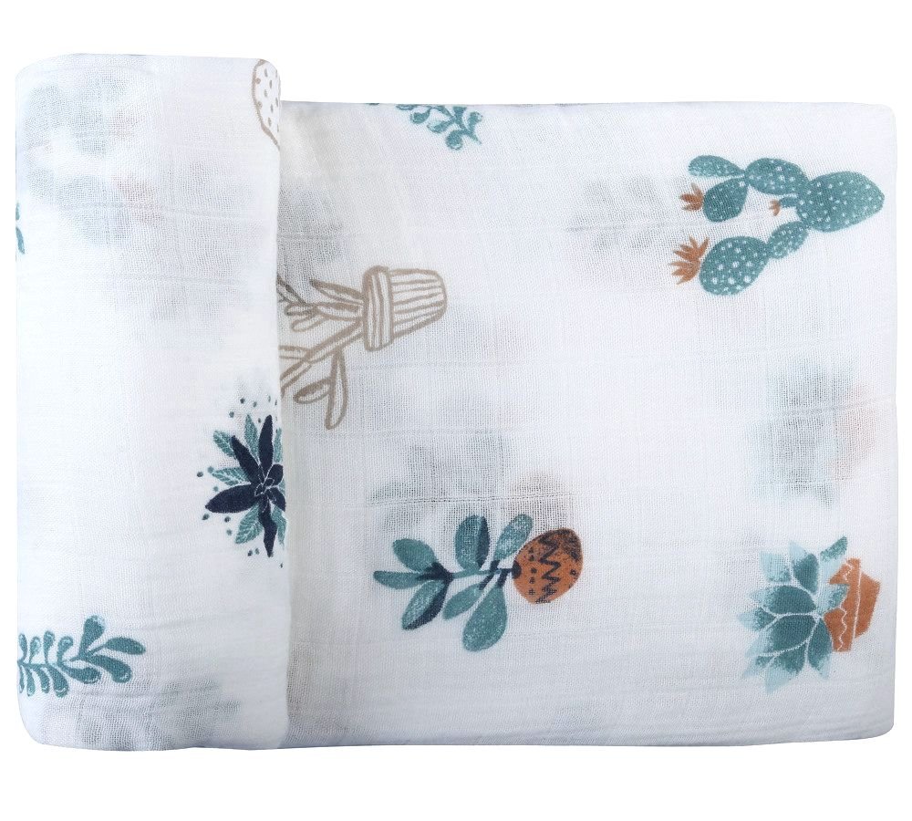Little Jump Swaddle Blankets Muslin -Catus Print Large Size 47"x 47" Receiving Blanket - Gender Neutral Baby Blanket (Potted Plant)