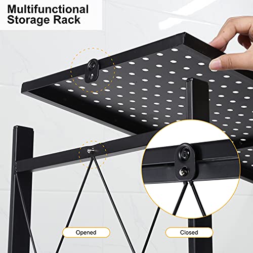 Simple Deluxe 4-Tier Heavy Duty Foldable Metal Rack Storage Shelving Unit with Wheels Moving Easily Organizer Shelves Great for Garage Kitchen Holds up to 1000 lbs Capacity, Black, 1-Pack
