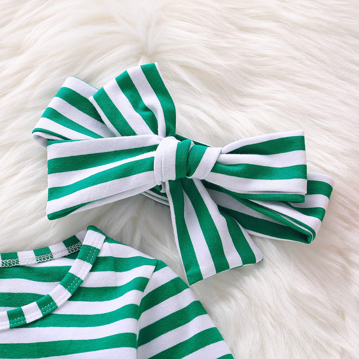 St. Patrick´s Day Toddler Girl Outfit Clover Long Sleeves Dress Clothes + Headband (Green, 4-5T)