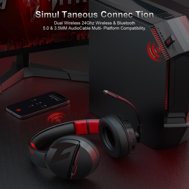 acer K2 Dual Wireless Gaming Headset,with Noise Canceling Microphone,2.4GHz Wireless + Bluetooth -100-Hr Battery Life,for PS5,PS4,Mac,Switch,PC,Mobile,Tablet,Laptop Computer