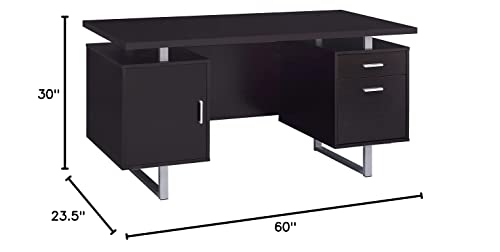 Coaster Furniture Lawtey Modern Contemporary 2 Drawer Home Office Writing Desk Storage File Cabinet Silver Metal Frame Cappuccino Brown 801521