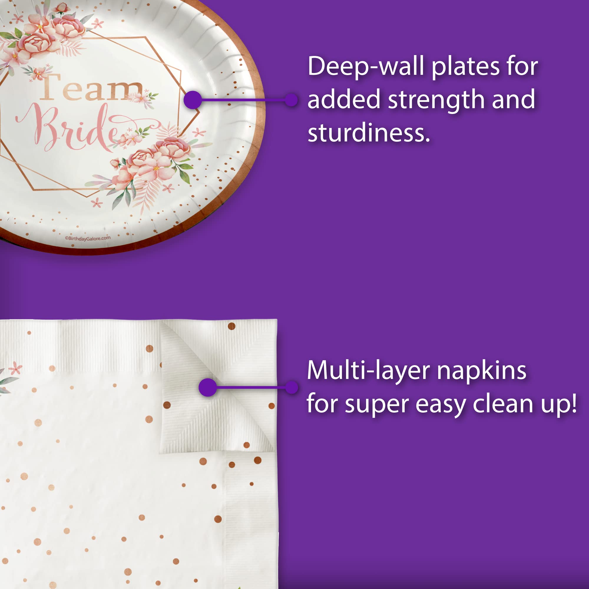 Team Bride Floral Bridal Shower Party Supplies Set Plates and Napkins Kit for 24