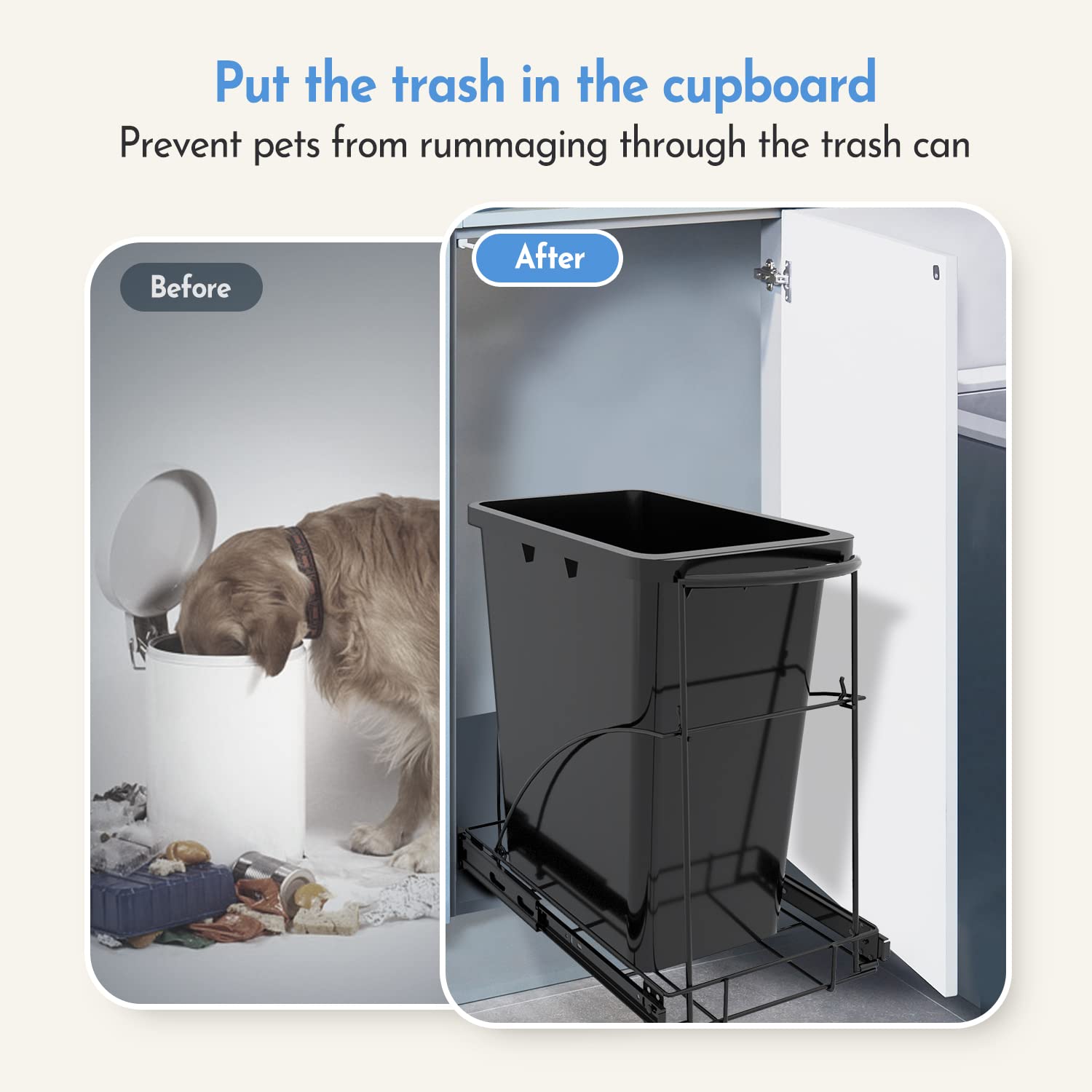 Pull Out Trash Can Under Cabinet,Under Sink Garbage Can Pull Out,Heavy Duty Cabinet Trash Can Pull Out Kit,35qt Sliding Trash Can Cabinet Pull Out for Kitchen,Black (Trash Can Not Included)