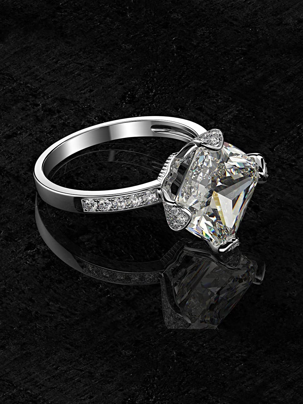 6 Carat High Carbon Diamond Sparkle 10 Ring Lab Simulated Diamond Sterling Silver White Gold Plated Wedding Engagement Ring (white-B, 7)