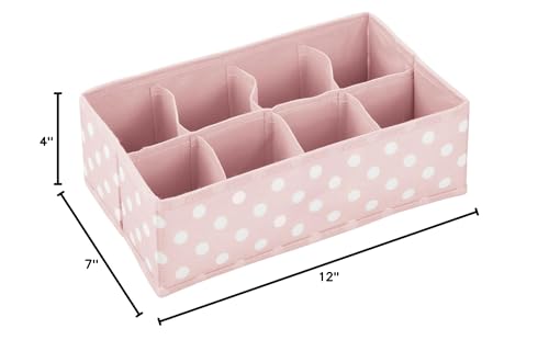 mDesign Fabric 8-Section Divider Drawer Organizer Bin for Baby Nursery Dresser, Closet, Shelf, Changing Table Organization, Hold Clothes, Toys, Diapers, Bib, Blanket - Pink/White Polka Dot