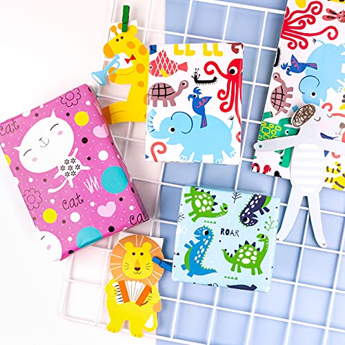 BIOBROWN Blue Wrapping Paper Sheet FoldedĀ Flat 6 Different Adorable Animal Design (45.2 sq ft.TTL) 27.5 inch X 39.4 inch Per Sheet