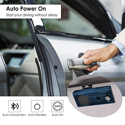 Avantree CK11 Bluetooth 5.0 Hands Free Cell Phone Car Kit, 3W Loud Speakerphone, Support Siri Assistant, Motion AUTO ON, Volume Knob, Wireless in Car Handsfree Speaker with Visor Clip β Blue