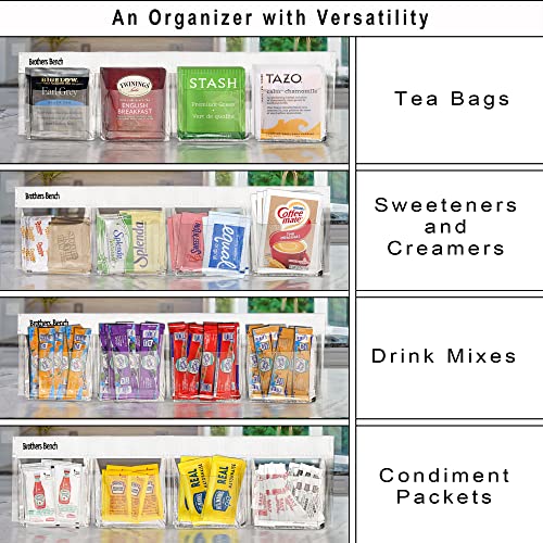 Clear Tea Bag Organizer Holds up to 52 Tea Bags, Tea Organizer Tea Box Alternative with 3M Strips for Storage Cabinet & Kitchen Pantry Doors, Drawer Organizer, Tea Bag Holder is 13.00 x 3.75 inches
