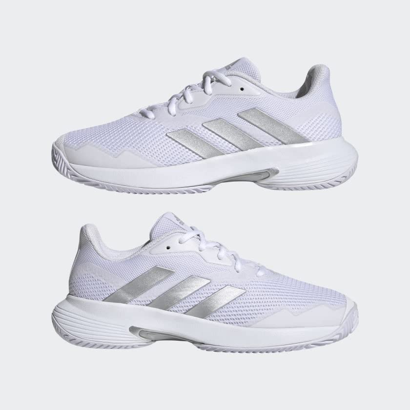 adidas Women's CourtJam Control Tennis Shoe, White/Silver Metallic/White, 7.5