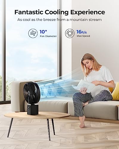 Airbition 10" Portable Pedestal Fan, 10000mAh Rechargeable Table Fan with 7 Speeds, Oscillating Standing Fan with Timer for Bedroom, Office, Camping